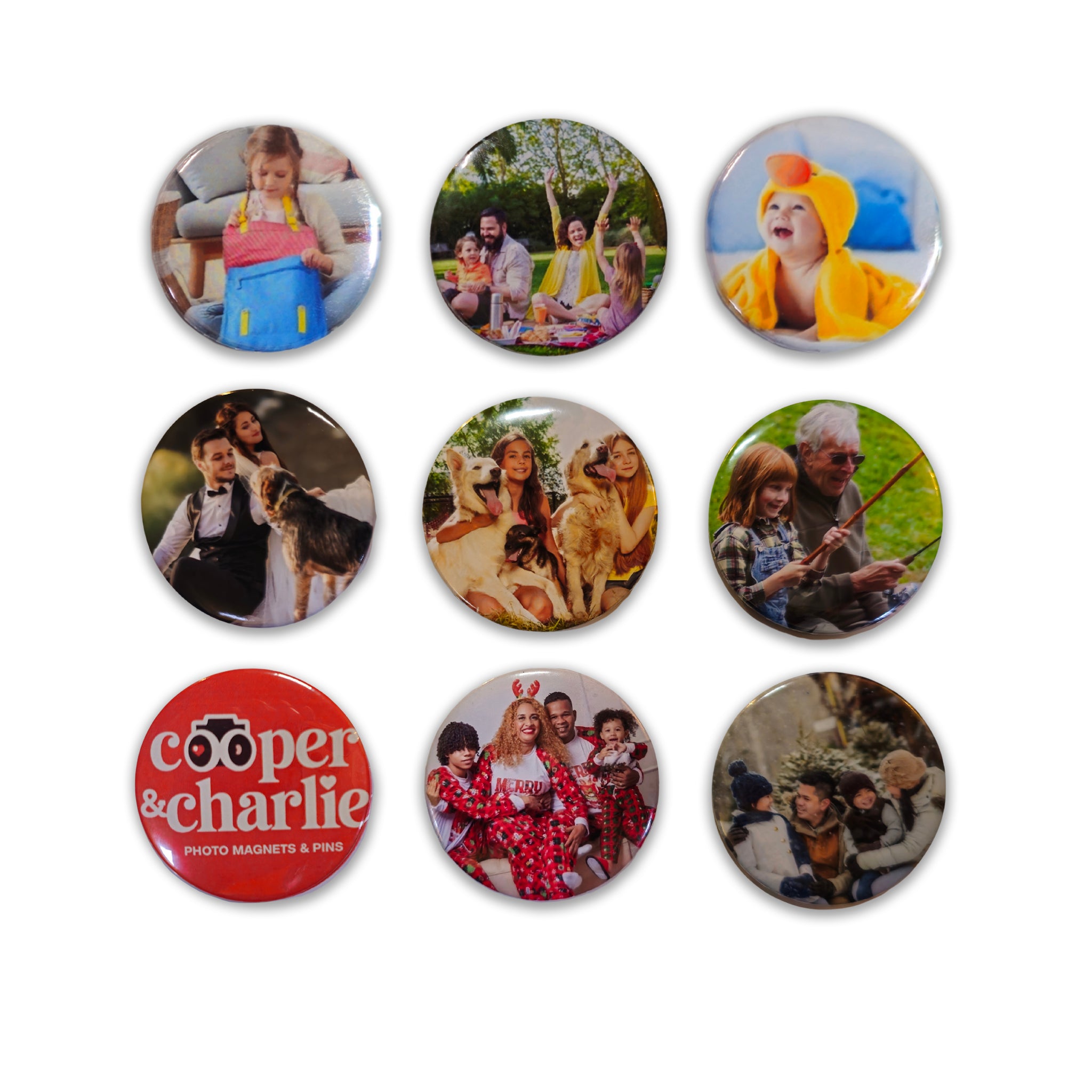 Round 2.25 inch Custom Button Pins Cooper & Charlie